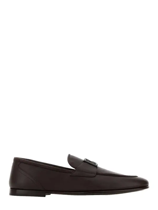 Dolce & Gabbana Leather Loafers With Dg Monogram - Brown