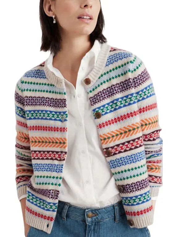 SEASALT CORNWALL Percella Cove Fair Isle Merino Wool Blend Cardigan - Knit Abstraction Multi