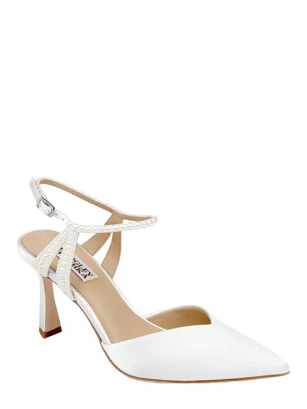 Badgley Mischka Destinee Pointed Toe Pumps - White Satin