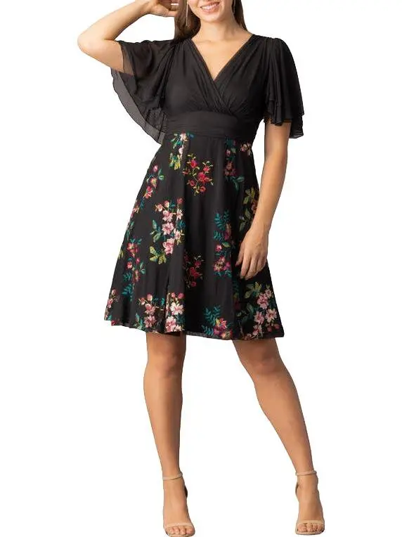 KIYONNA Lillian Embroidered Mesh Midi Cocktail Dress - Onyx