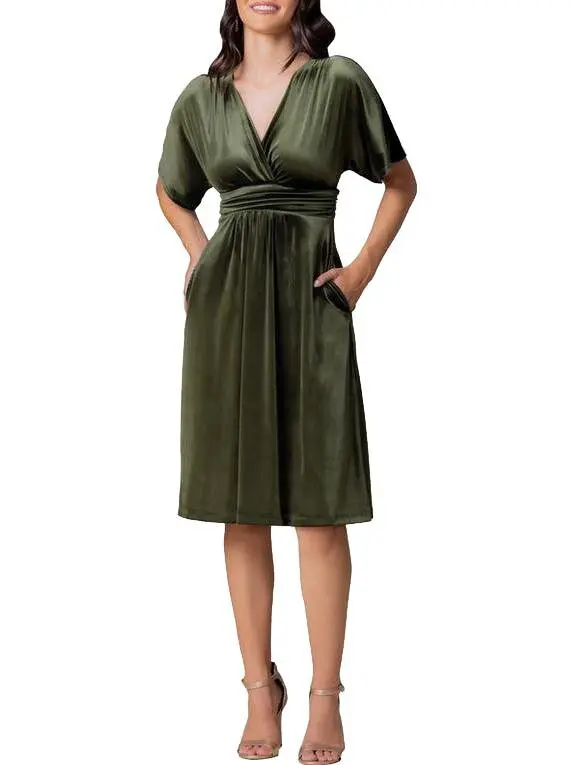 KIYONNA Angelic Velvet Midi Cocktail Dress - Olive