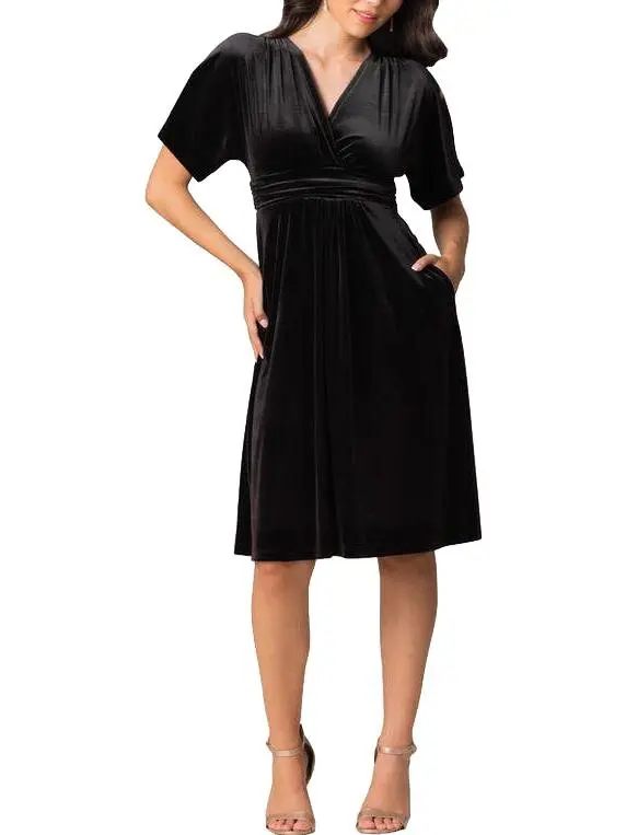 KIYONNA Angelic Velvet Midi Cocktail Dress - Onyx