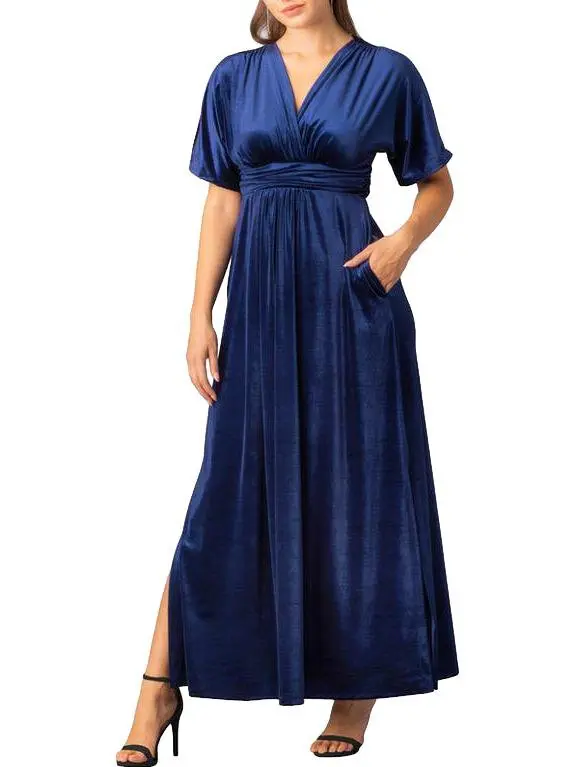 KIYONNA Verona V-neck Velvet Gown - Nocturnal Navy