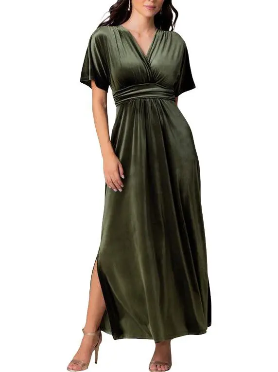KIYONNA Verona V-neck Velvet Gown - Olive