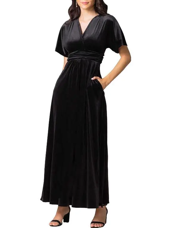 KIYONNA Verona V-neck Velvet Gown - Onyx