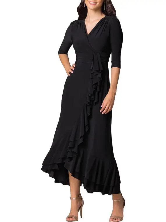 KIYONNA Veronica Ruffle Evening Gown - Onyx