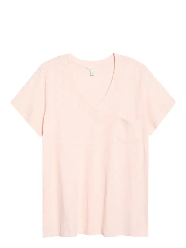 Caslon Short Sleeve Cotton & Modal V-neck Pocket T-shirt - Pink Fresco