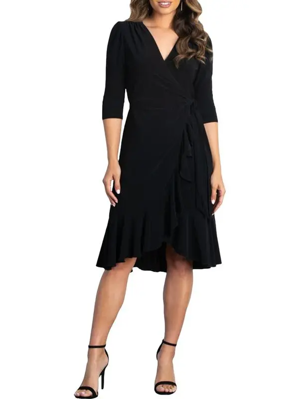 KIYONNA Whimsy Midi Wrap Dress - Black Noir