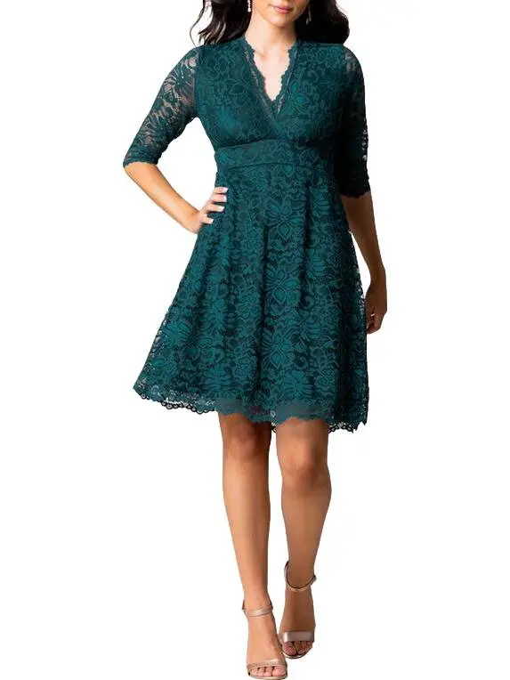 KIYONNA Mademoiselle A-line Lace Cocktail Dress - Emerald Green