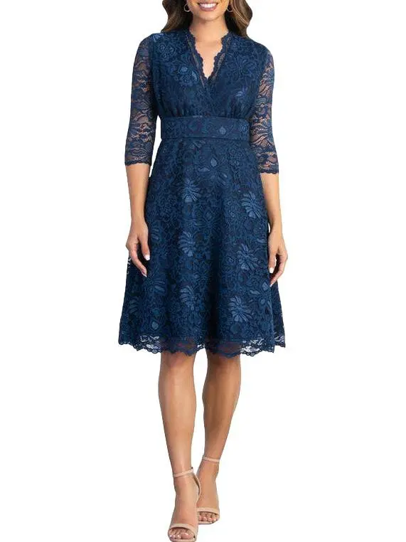 KIYONNA Mademoiselle Lace A-line Cocktail Dress - Navy Blue