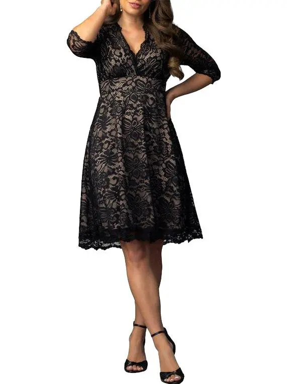 KIYONNA Mademoiselle A-line Lace Cocktail Dress - Onyx