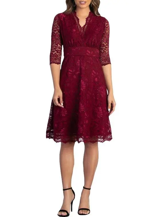 KIYONNA Mademoiselle Lace A-line Cocktail Dress - Pinot Noir