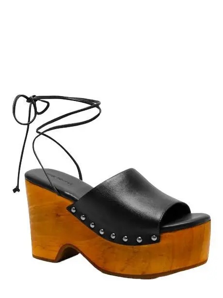 Free People Ankle Wrap Platform Sandal - Black Leather