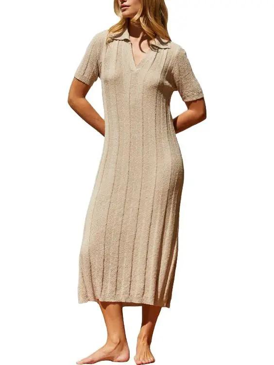 CRESCENT Ribbed Knit Polo Dress - Taupe