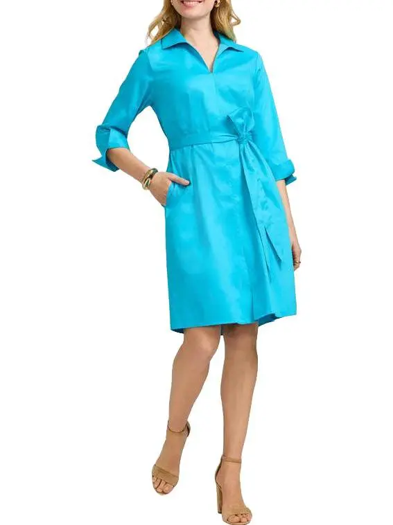 Foxcroft Agnes Belted Cotton Blend Shirtdress - Ibiza Turq