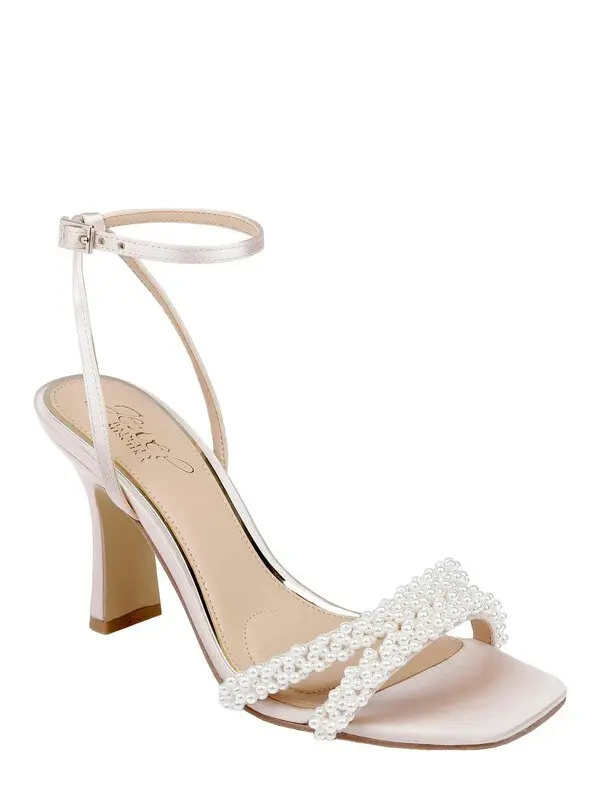 Badgley Mischka Noah Embellished Ankle Strap Sandal - Champagne Satin