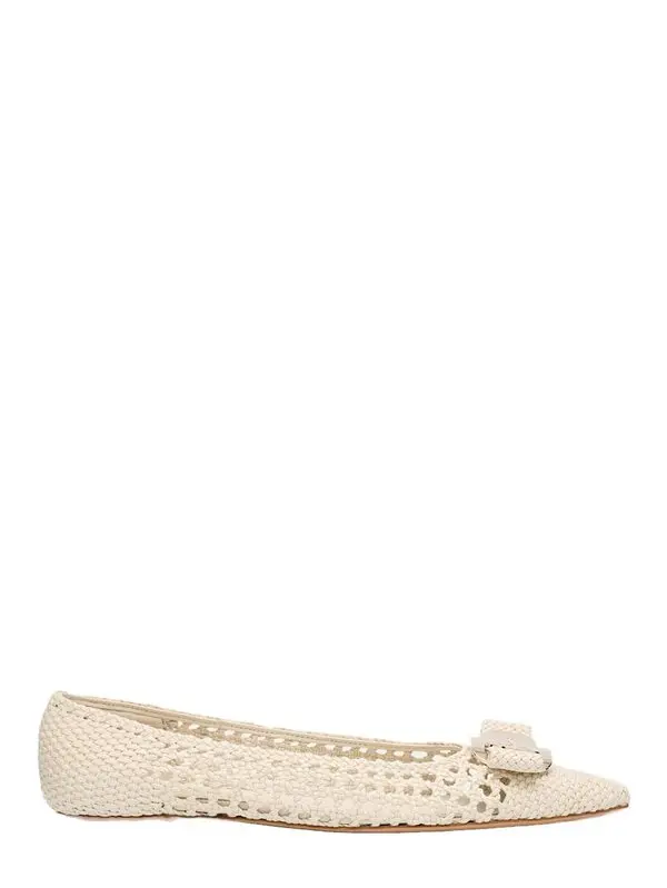 FERRAGAMO Zea Woven Buckle Ballerina Flats - Marscapone