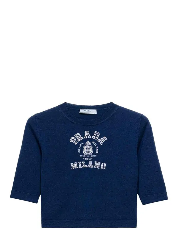 Prada Intarsia Logo Cashmere Sweater - Navy Bianco
