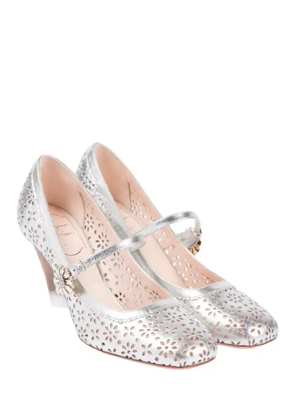 ROGER VIVIER Tres Vivier Metallic Leather Mary Jane Pumps - Silver