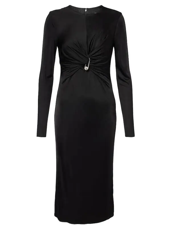 Versace Safety Pin Gathered Jersey Midi Dress - Black