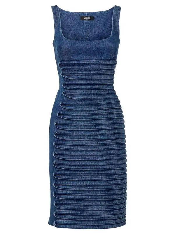 Versace Appliqué Denim Midi Dress - Blue
