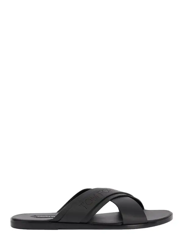 TOM FORD Preston T Leather Sandals - Black