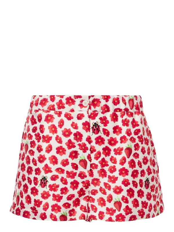 Versace Floral Printed Silk Twill Shorts - White