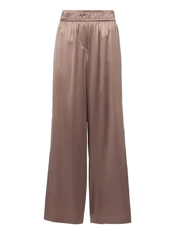 Brunello Cucinelli Silk-blend Wide-leg Pants - Brown