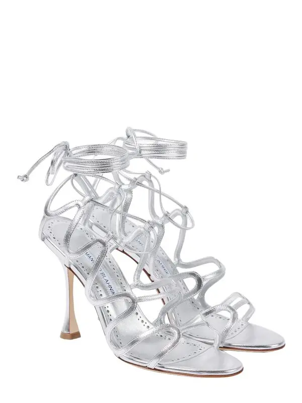 Manolo Blahnik Fawda 105 Metallic Leather Sandals - Silver
