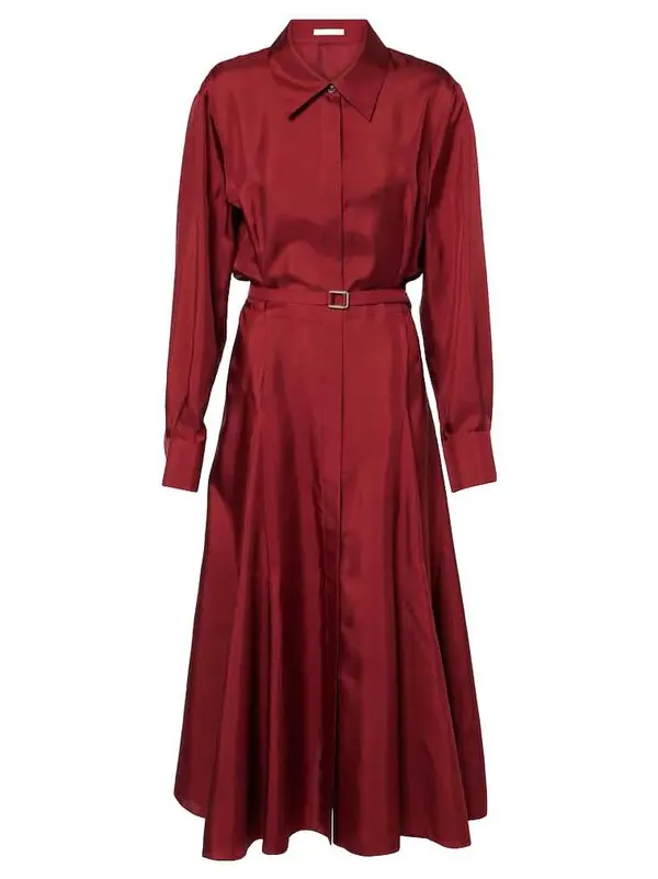EMILIA WICKSTEAD Riko Belted Silk Twill Shirt Dress - Burgundy