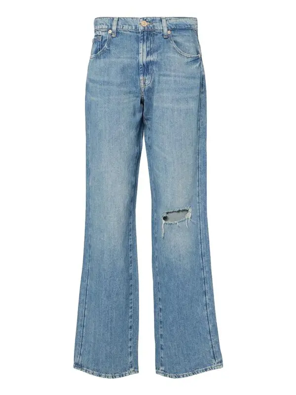 7 For All Mankind Tess Distressed Wide-leg Jeans - Blue