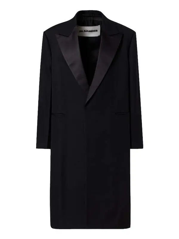 JIL SANDER Silk-trimmed Wool Coat - Black