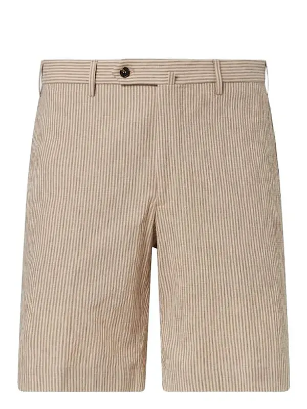 SLOWEAR Incotex Striped Cotton And Linen Shorts - Green