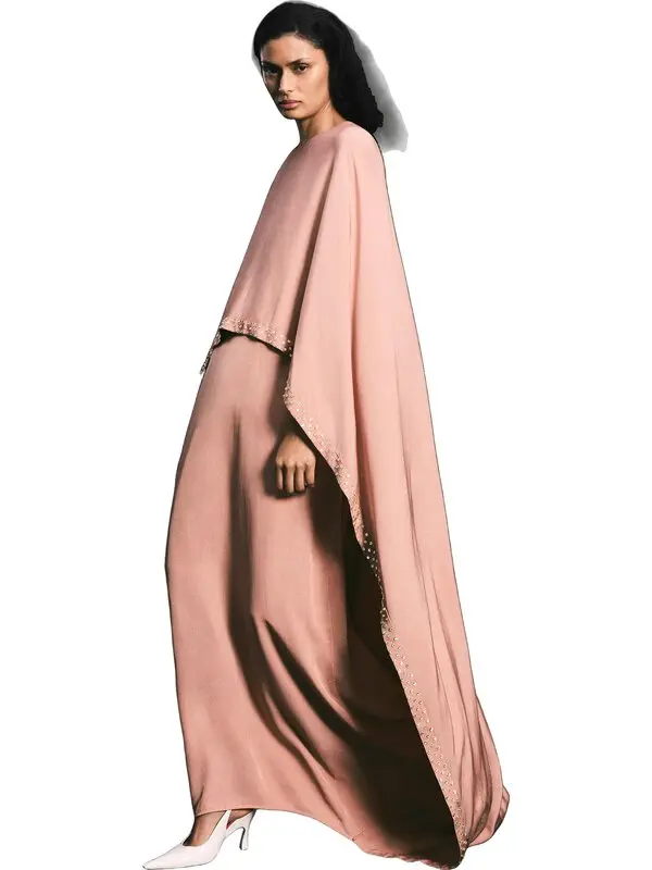 Stella McCartney Lead-free Crystal Embellished Cape Gown - Dusty Rose Pink