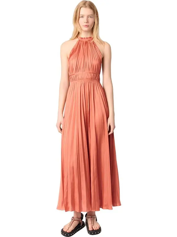 Maje Pleated Maxi Dress - Terracota