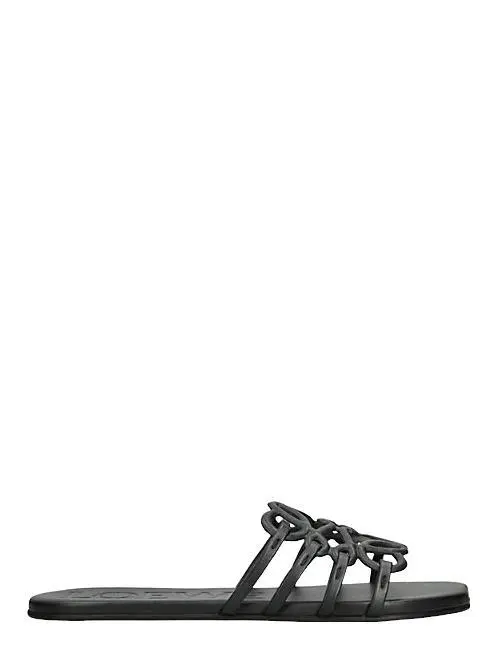 Loewe Petal Anagram Leather Slides - Black
