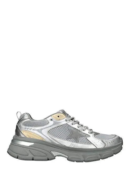Golden Goose Lightstar Leather And Mesh Low-top Trainers - Silver Com