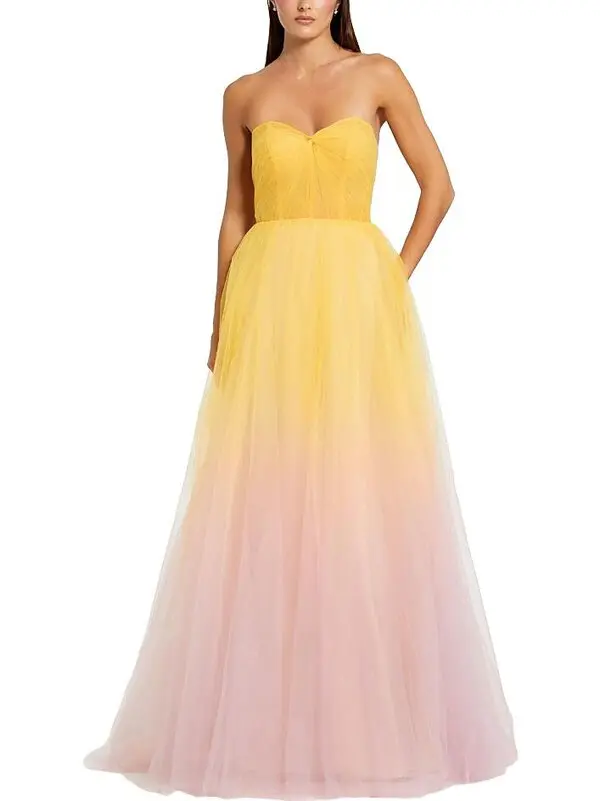 Mac Duggal Strapless Sweetheart Ombre Tulle Ballgown - Pink Lemonade