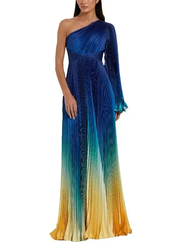 Mac Duggal Pleated Charmeuse One-sleeve Gown - Blue Ombre