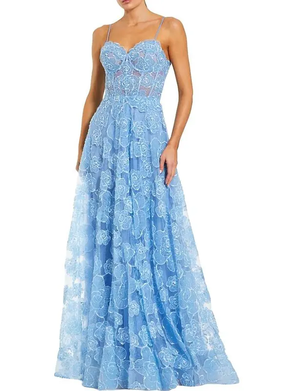 Mac Duggal Sweetheart Floral A-line Gown - Powder Blue