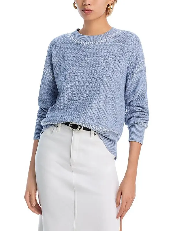 Aqua Whipstitch Crewneck Sweater - Blue