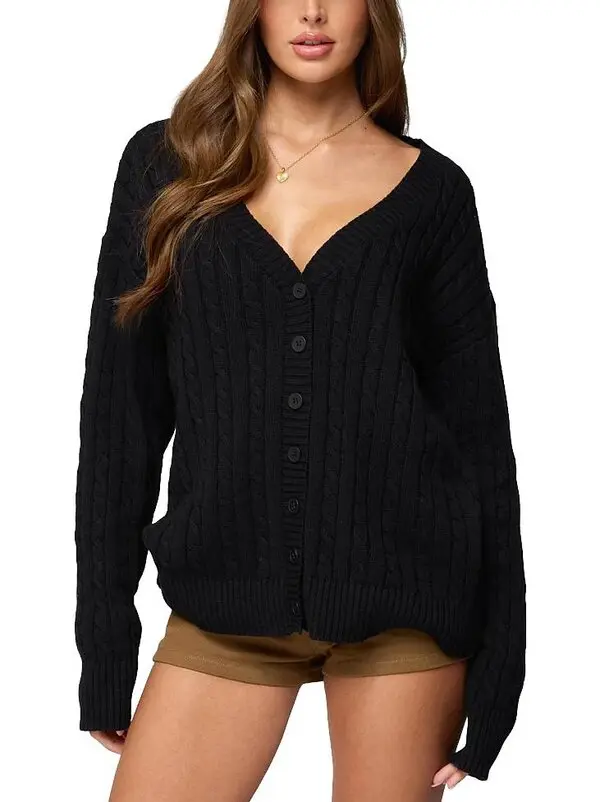 EDIKTED Francine Oversized V-neck Cardigan - Black