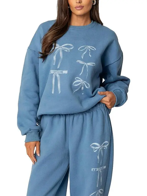 EDIKTED Bow Bliss Oversized Sweatshirt - Blue