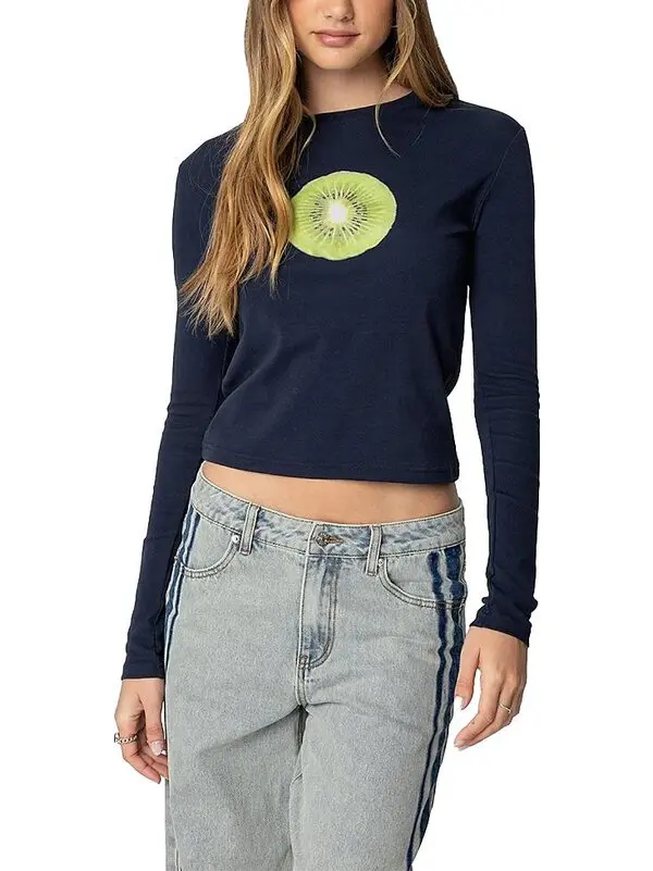 EDIKTED Kiwi Long Sleeve Top - Navy