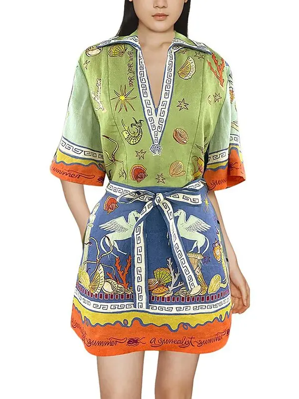 ALEMAIS Surrealist Linen Mini Dress - Multi