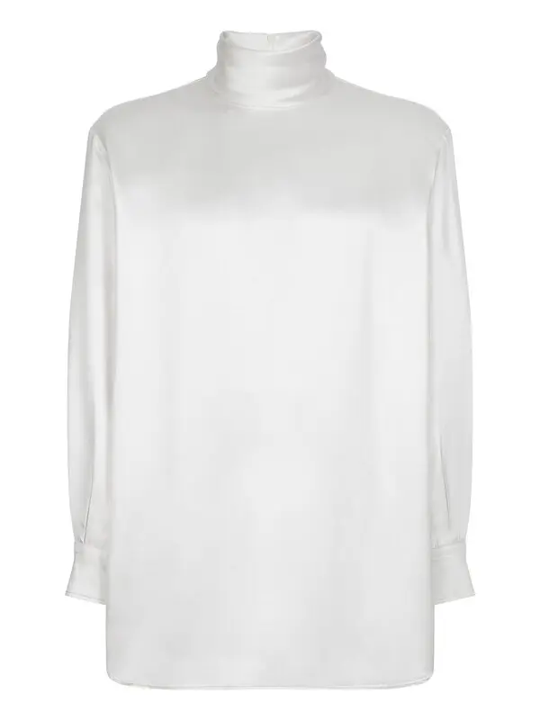 Dolce & Gabbana Loose Silk Turtleneck With Shirt Cuffs - White