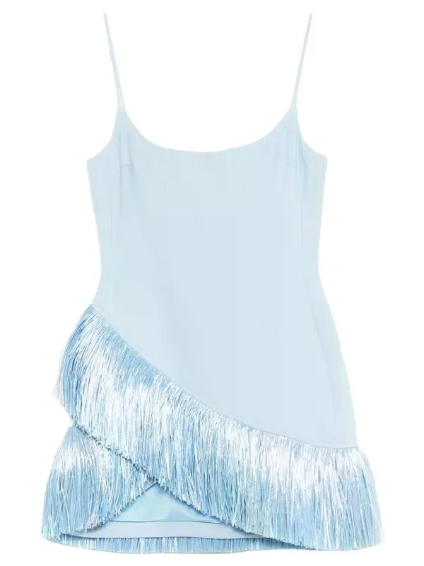 David Koma Raffia Fringe-trim Mini Dress - Blue