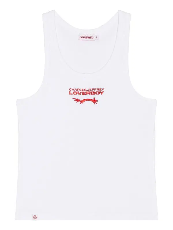 CHARLES JEFFREY Logo Tank Top In White - White And Red