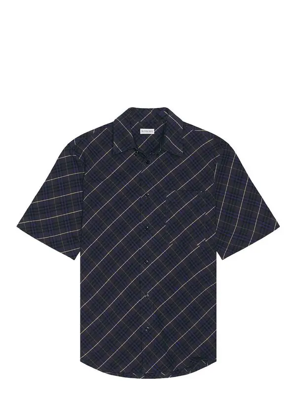 Burberry Short Sleeve Oxford Check Shirt In Navy - Midnight