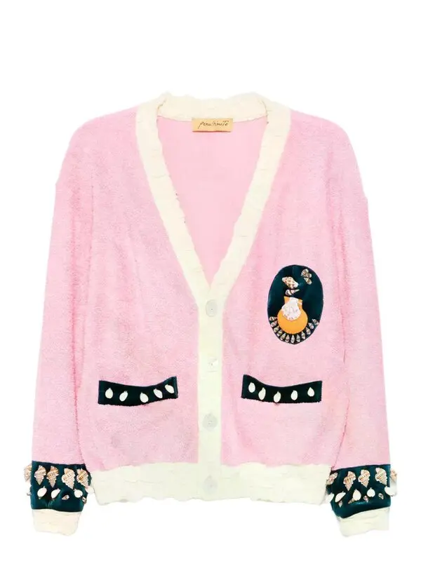 PENULTIMATE Shell-embroidery Peacock Cardigan - Pink